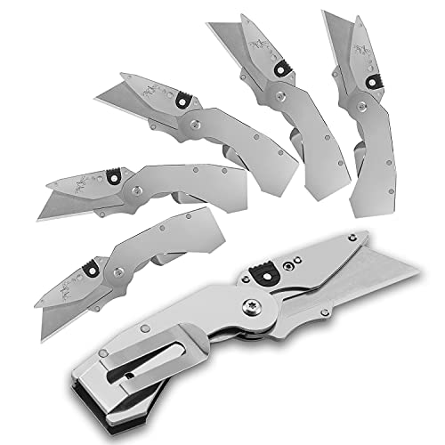 Lichamp 6-Pack Folding Utility Knife Box Cutter, Quick Change Razor Knife Utility Pocket Construction Blade Knife, (Silver, C6SL)