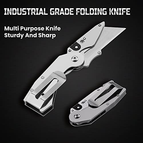 Lichamp 6-Pack Folding Utility Knife Box Cutter, Quick Change Razor Knife Utility Pocket Construction Blade Knife, (Silver, C6SL)