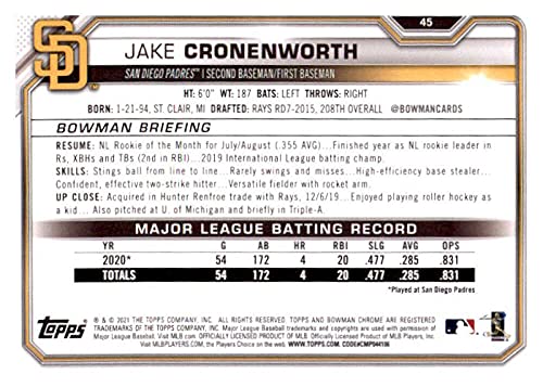 2021 Bowman #45 Jake Cronenworth San Diego Padres Rookie Baseball Card