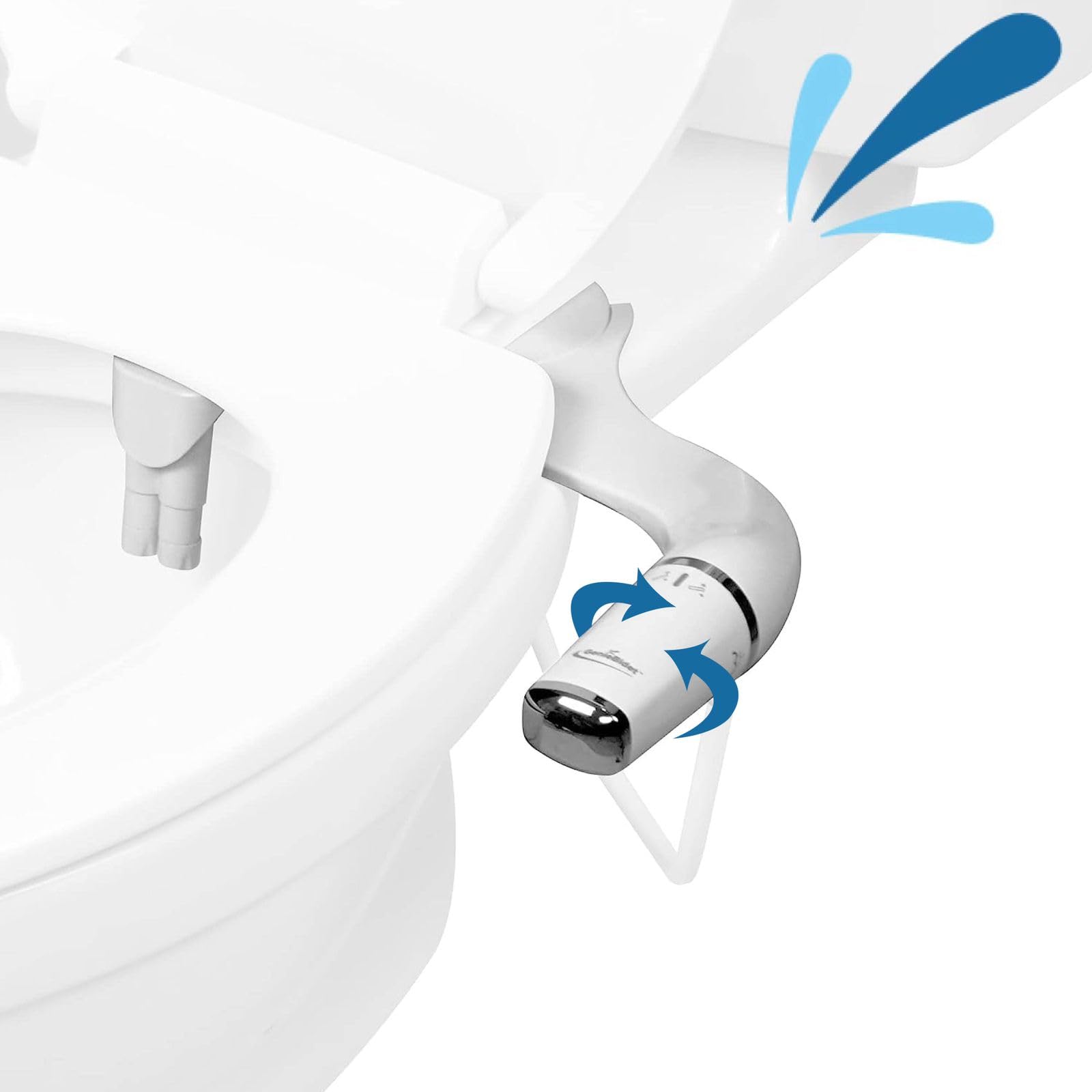 GenieBidet Bidet Attachment for Toilet - Ultra-Slim Left Handed Hygienic Bidet Attachment For Existing Toilets - Bidet Toilet Seat Attachment with Pressure Controls - Travel Bidet Included