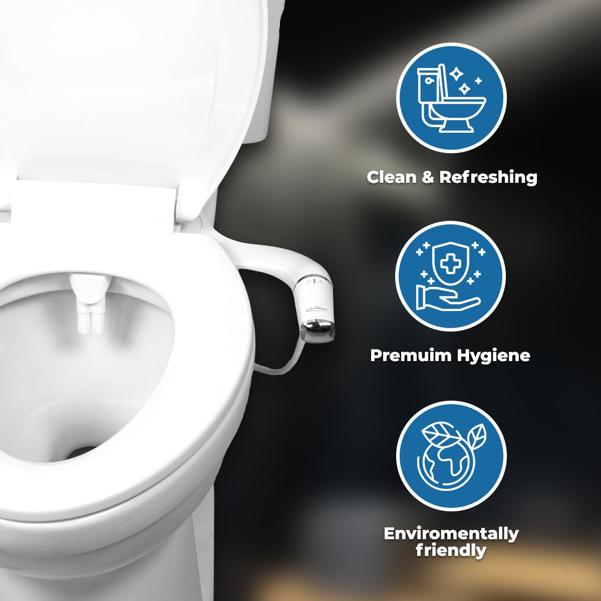 GenieBidet Bidet Attachment for Toilet - Ultra-Slim Left Handed Hygienic Bidet Attachment For Existing Toilets - Bidet Toilet Seat Attachment with Pressure Controls - Travel Bidet Included