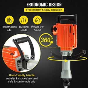 VEVOR Demolition Jack Hammer 3600W Concrete Breaker 1400 BPM Heavy Duty Electric 4pcs Chisels Bit w/Gloves & 360°Swiveling Front Handle for Trenching, Chipping, Breaking Holes