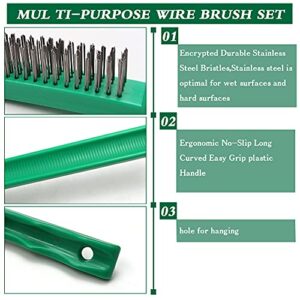 Wire Brush Set,2 Pieces Stainless Steel Wire Scratch Brushes for Cleaning Rust,Paint,Welding Slag,Corrosion Removal,with 14" Long Plastic Handle,Green,Large