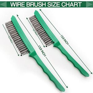 Wire Brush Set,2 Pieces Stainless Steel Wire Scratch Brushes for Cleaning Rust,Paint,Welding Slag,Corrosion Removal,with 14" Long Plastic Handle,Green,Large