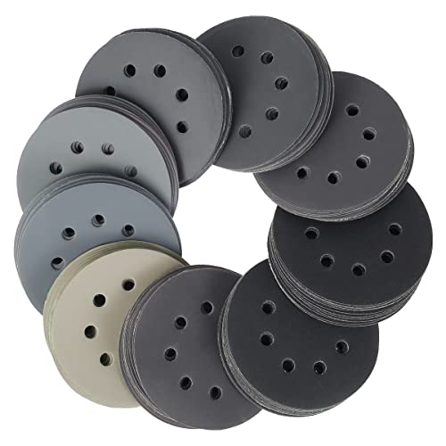 Willstar 120Pcs 5 Inch 8 Hole Sanding Discs, Hook and Loop Sandpaper Wet Dry Silicon Carbide Flocking Sanding Pads - 240/320/400/600/800/1000/1500/2000/3000 Grit Assorted Sander Sandpaper