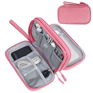 fyy electronic organizer, travel bag, pouch, carry case portable waterproof double layers for cable, cord, charger, phone, earphone pink