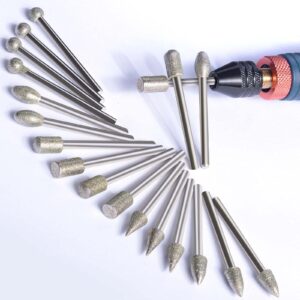 stone carving set diamond burr bits, 20pcs polishing kits rotary tools accessories with 1/8’ shank for carving, engraving, grinding, polishing stone, rocks, jewelry, glass, ceramics