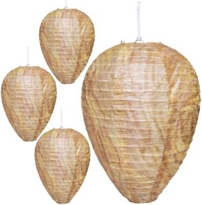 4 pack fake hornet nest decoy, wasp & carpenter bee repellent outdoor hanging, wasp deterrent, repellent nest for carpenter bee, hornets,yellow jackets