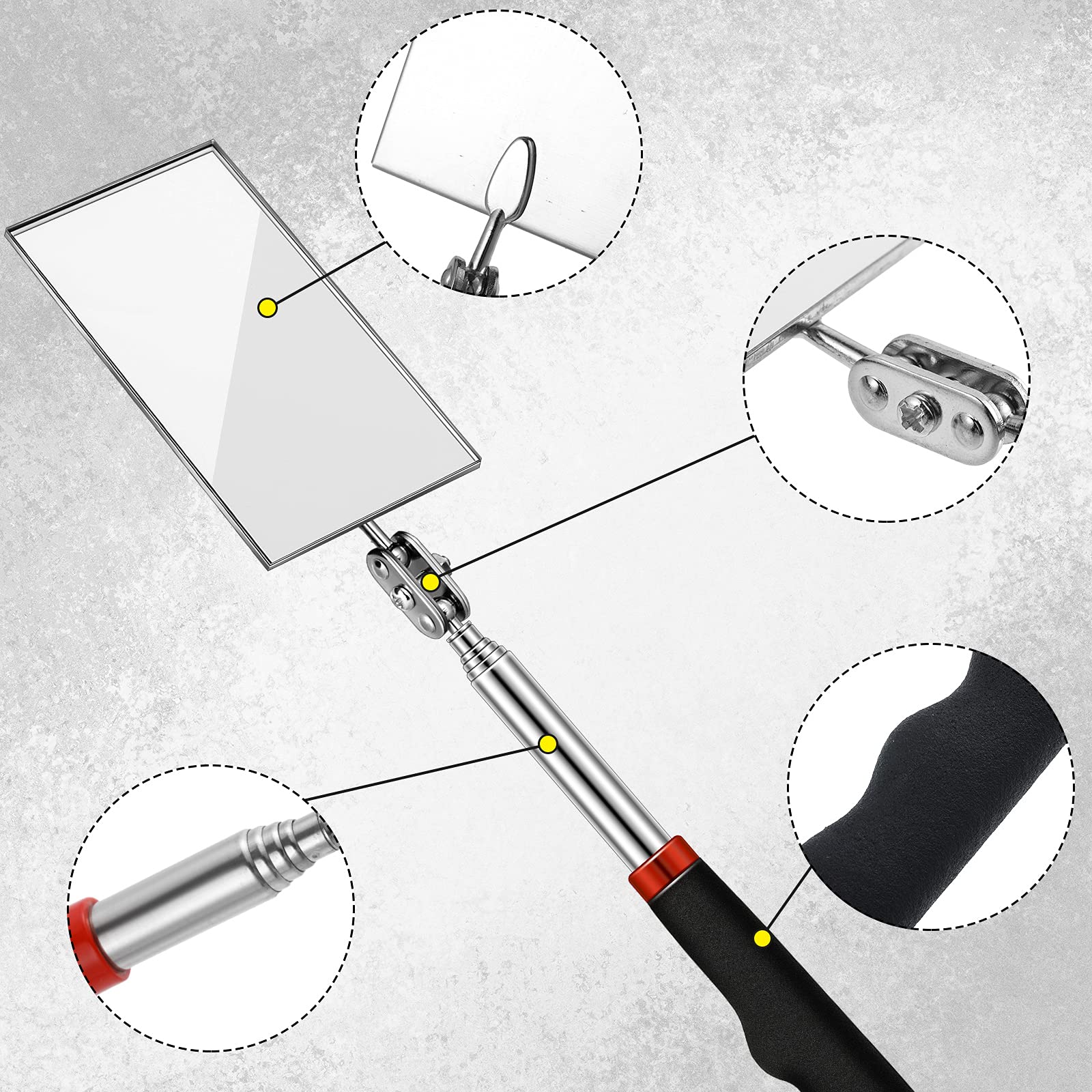 3 Pieces Telescoping Inspection Mirror Round Mirror Square Mirror Inspection Tool for Checking Vehicle, Observing Eyelashes Mouth and Other Small Parts (Oval, Square, Round Style)