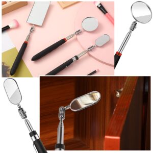 3 Pieces Telescoping Inspection Mirror Round Mirror Square Mirror Inspection Tool for Checking Vehicle, Observing Eyelashes Mouth and Other Small Parts (Oval, Square, Round Style)