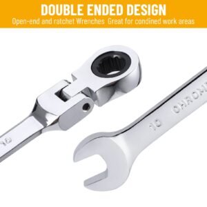 Pilida 10mm Ratchet Wrench Flex Head: Box End Wrench 12Pt| Metric Ratcheting Combination Chrome Vanadium