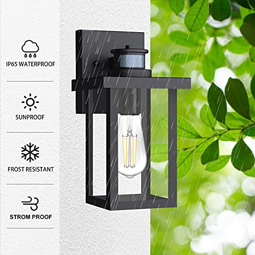 Upgraded Motion Sensor Outdoor Wall Lights, Dusk to Dawn Exterior Light Fixtures Wall Mount, Front Porch Light with Matte Black Finish, Anti Rust Wall Lamp Wall Lantern, Wall Sconce for Garage, House