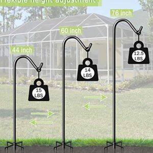 Garbuildman 76 Inch Tall Shepherd Hooks with 5-Forked Base, Adjustable Heavy Duty Bird Feeder Pole Stand Hanger for Outdoor, Shiny Black, 1 Pack