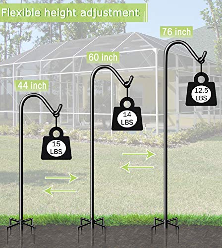 Garbuildman 76 Inch Tall Shepherd Hooks with 5-Forked Base, Adjustable Heavy Duty Bird Feeder Pole Stand Hanger for Outdoor, Shiny Black, 1 Pack