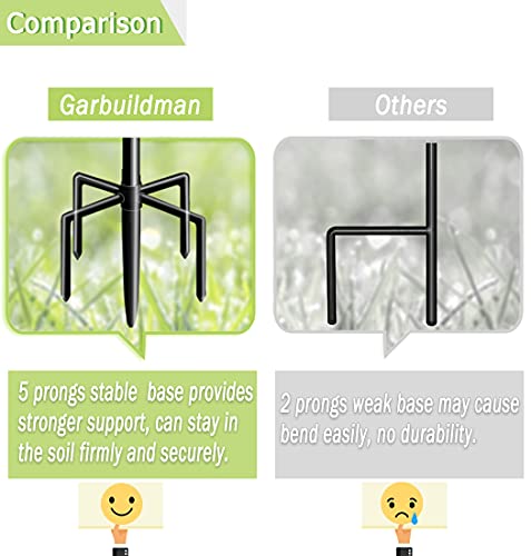 Garbuildman 76 Inch Tall Shepherd Hooks with 5-Forked Base, Adjustable Heavy Duty Bird Feeder Pole Stand Hanger for Outdoor, Shiny Black, 1 Pack