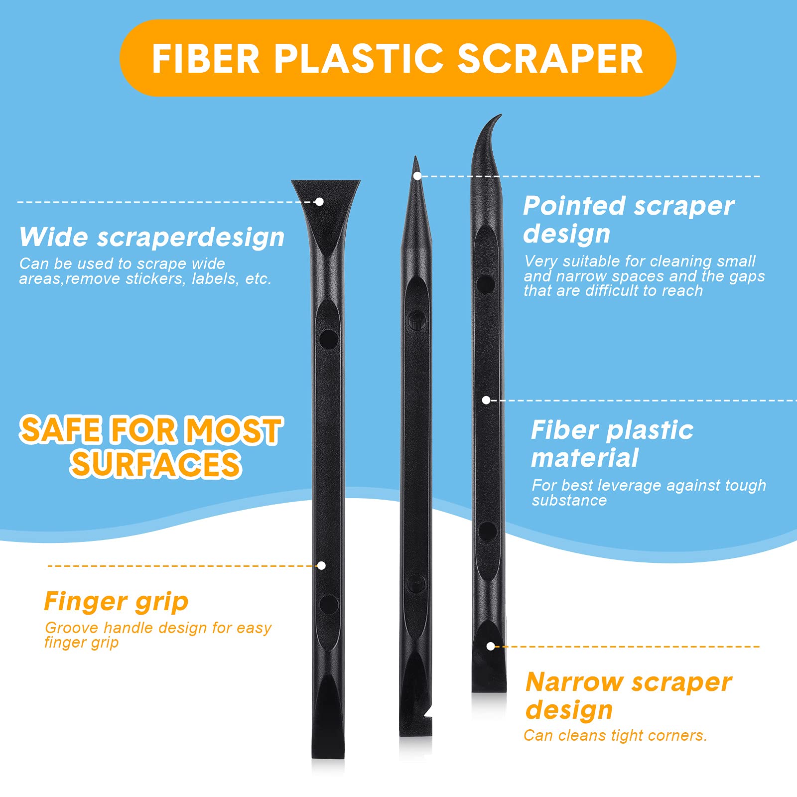 9 Pieces Plastic Scraper Tool Scratch Free Plastic Scraper Cleaning Pen-Shaped Scraper Tool Stiff Multipurpose Label Scraper for Tight Spaces, Kitchen, Crevices, Food, Paint (Black)