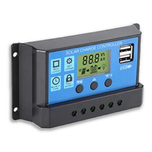 20A Solar Charge Controller, Solar Panel Charge Controller Intelligent Regulator with Dual USB Port 12V/24V,PWM Auto Paremeter Adjustable LCD Display Blue