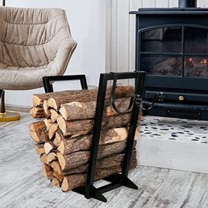 AJART Adjustable Outdoor Firewood Log Rack, 22 Inch Metal Wood Holder for Fireplace or Stove - Black