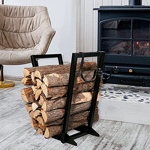 AJART Adjustable Outdoor Firewood Log Rack, 22 Inch Metal Wood Holder for Fireplace or Stove - Black