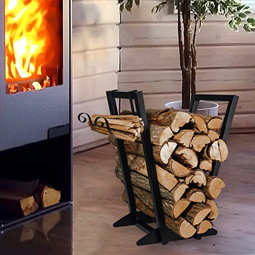 AJART Adjustable Outdoor Firewood Log Rack, 22 Inch Metal Wood Holder for Fireplace or Stove - Black