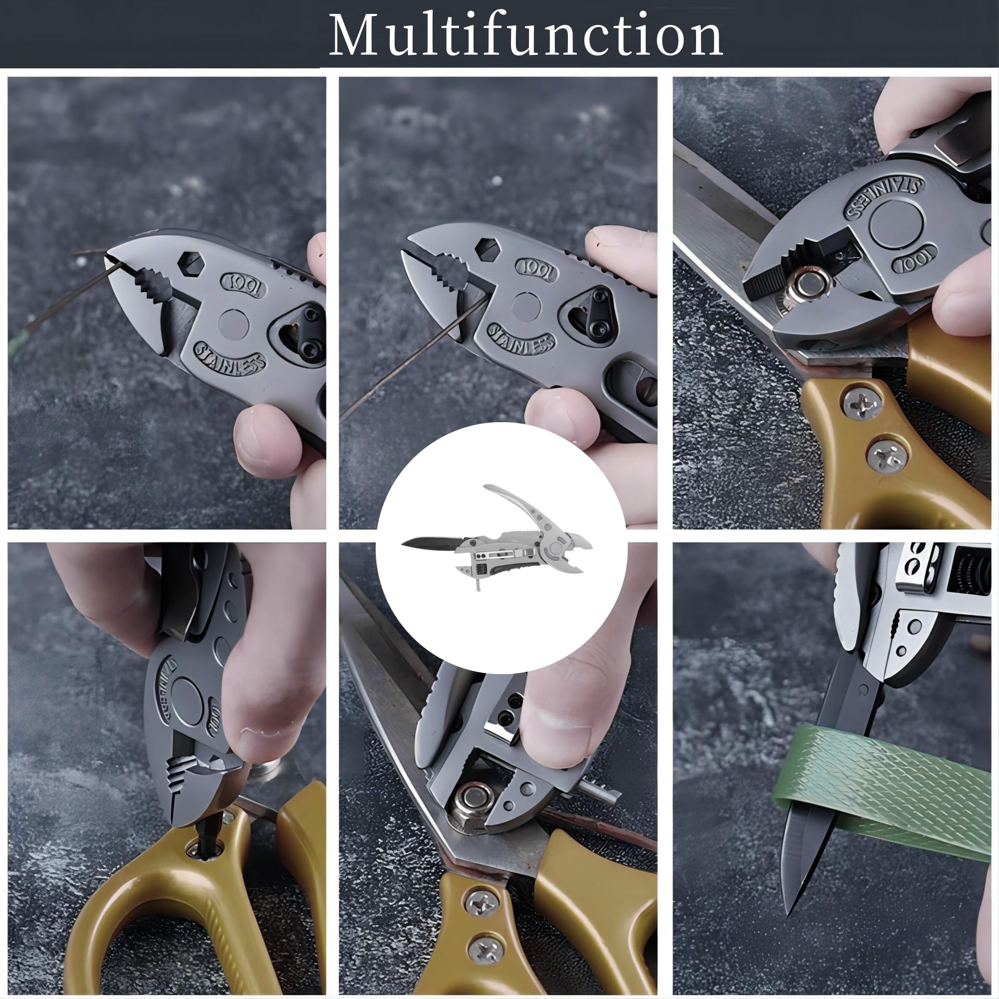 AUNMAS Wrench Multi Tool Handy Pocket Multitool wrench Knife Tool, Adjustable Wrench Screwdriver Bits Pliers Survival Emergency Gear Assembly