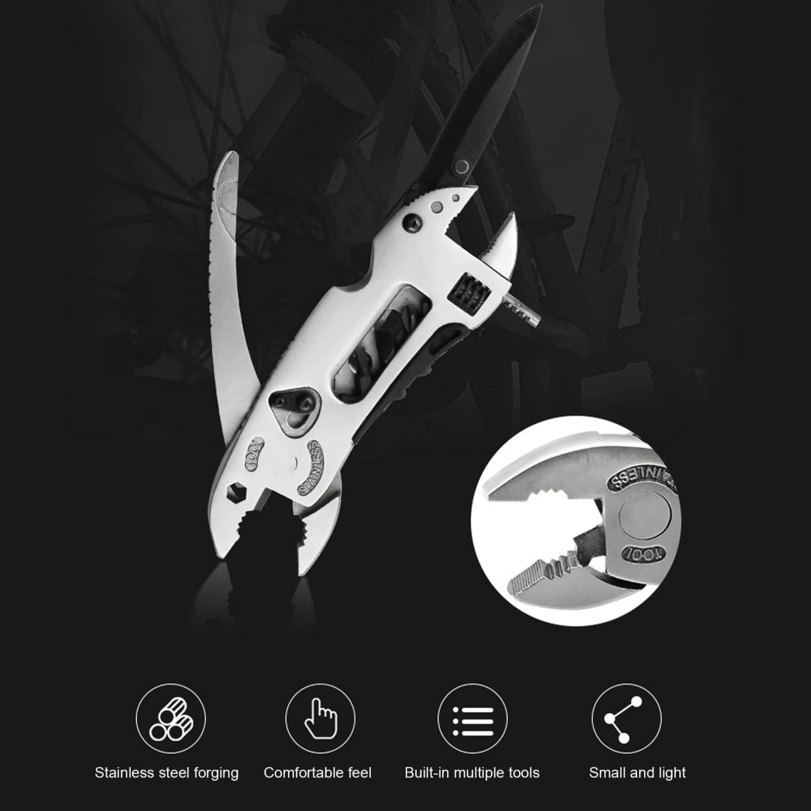 AUNMAS Wrench Multi Tool Handy Pocket Multitool wrench Knife Tool, Adjustable Wrench Screwdriver Bits Pliers Survival Emergency Gear Assembly