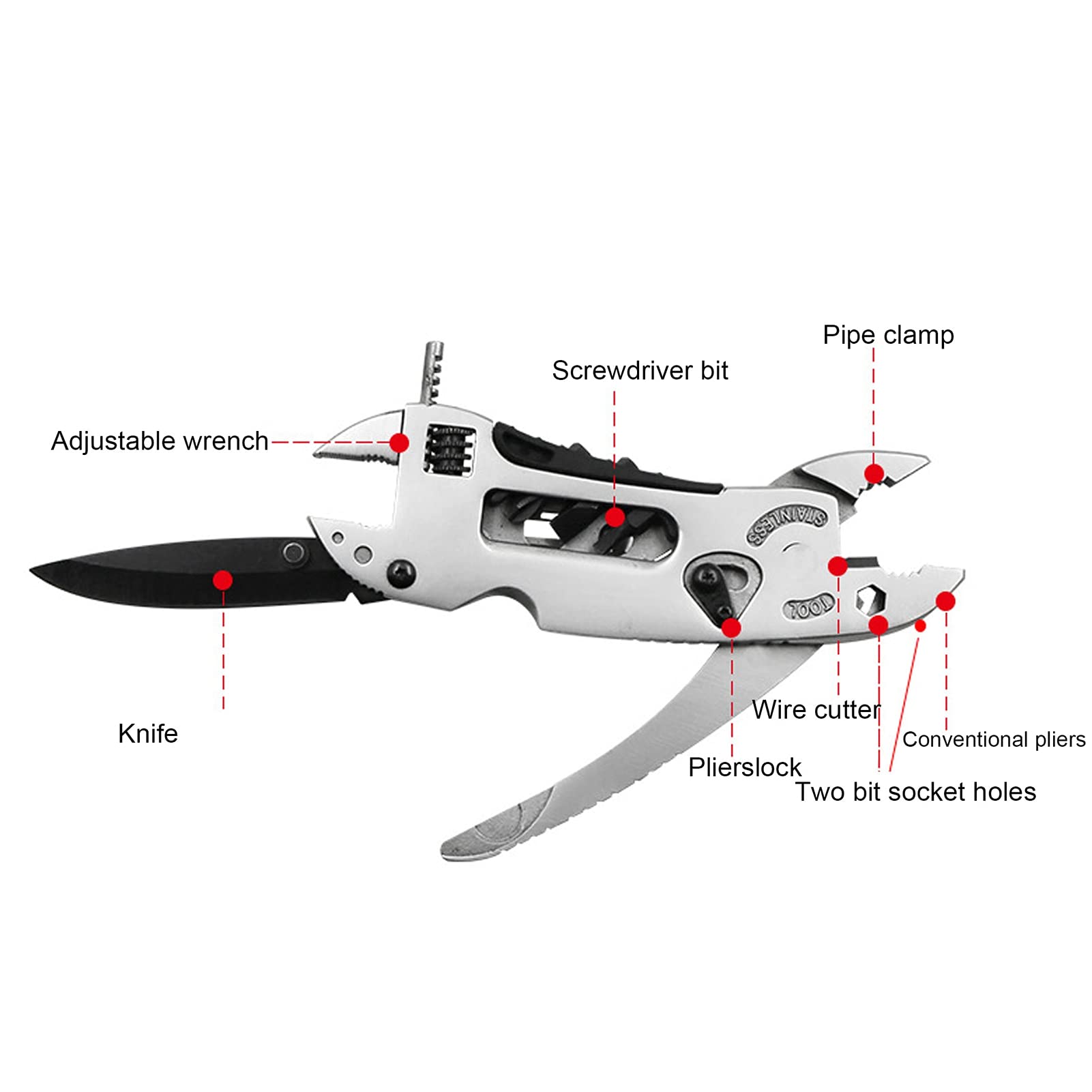 AUNMAS Wrench Multi Tool Handy Pocket Multitool wrench Knife Tool, Adjustable Wrench Screwdriver Bits Pliers Survival Emergency Gear Assembly