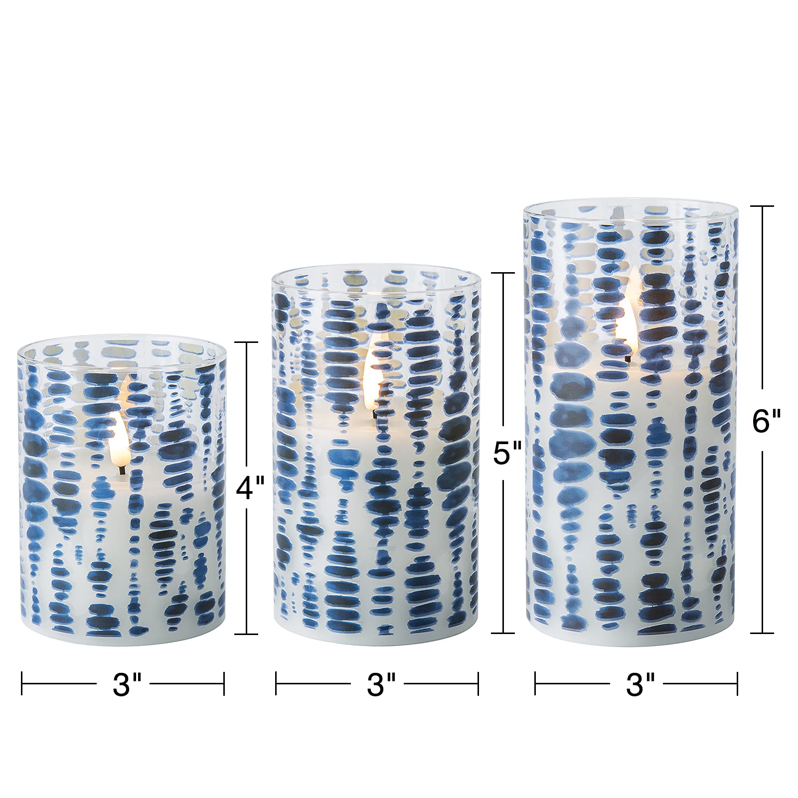 Eywamage Flameless Candles in Blue Glass Jar, Flickering LED Pillar Candles with Remote Set of 3