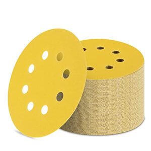 60 pcs 320 grit sandpaper sanding disc 5 inch 8 hole hook and loop gold sanding discs for random orbital sander