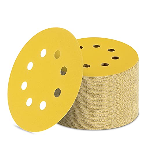 60 PCS 320 Grit Sandpaper Sanding Disc 5 Inch 8 Hole Hook and Loop Gold Sanding Discs for Random Orbital Sander