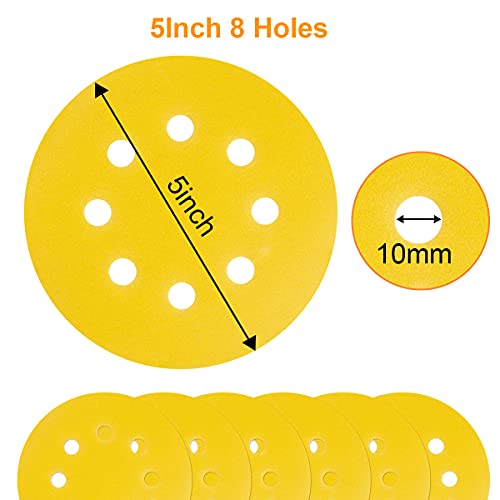 60 PCS 320 Grit Sandpaper Sanding Disc 5 Inch 8 Hole Hook and Loop Gold Sanding Discs for Random Orbital Sander