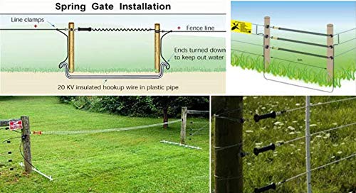 QMARK Electric Fence Gate Kit, Electric Fence Handle Set, Spring Gate Handle Set with 16 feet Tension Spring 2 Corner Ends 1 Black Handle(2 Pack)