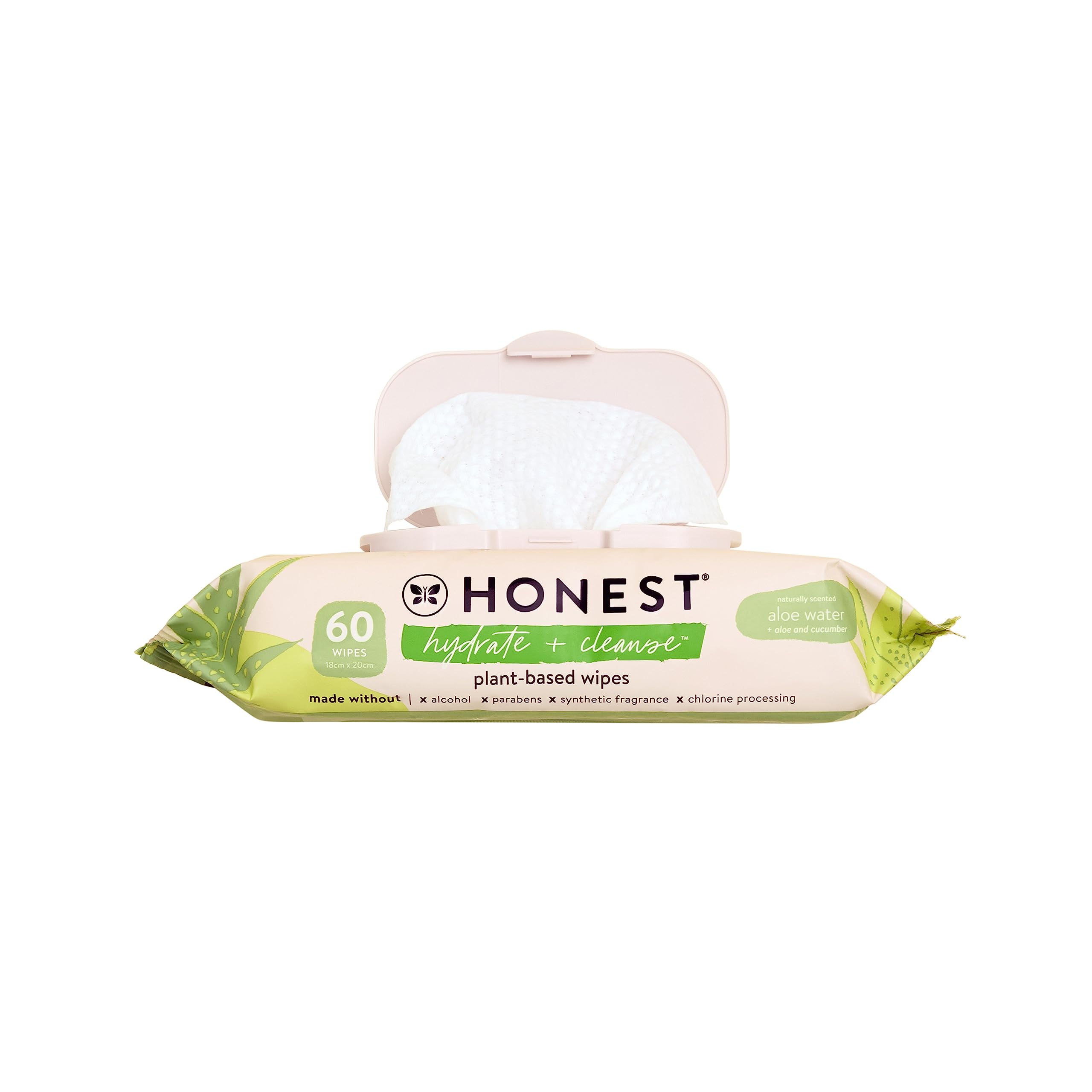 The Honest Company Hydrate + Cleanse Benefit Wipes | Cleansing Multi-Tasking Wipes | 99% Water, Plant-Based, Hypoallergenic | Aloe + Cucumber, 60 Count