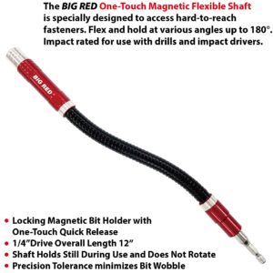 BIG RED BHT-MFS01 Torin 12 Inch Flexible Drill Extension Shaft, 1/4" Hex Shank, Magnetic Quick Release Screwdriver Bit Holder