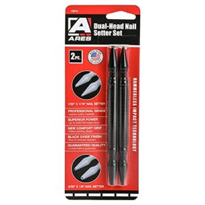 ARES 10013 – 2-Piece Dual Head Nail Setter Kit – Features 1/32-Inch (#1), 1/16-Inch (#2), 3/32-Inch (#3), and 1/8-Inch (#4) Dual Head Designs – CNC-Precision Machined – 5000 PSI Striking Force