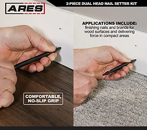 ARES 10013 – 2-Piece Dual Head Nail Setter Kit – Features 1/32-Inch (#1), 1/16-Inch (#2), 3/32-Inch (#3), and 1/8-Inch (#4) Dual Head Designs – CNC-Precision Machined – 5000 PSI Striking Force