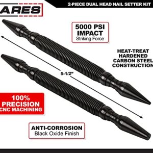 ARES 10013 – 2-Piece Dual Head Nail Setter Kit – Features 1/32-Inch (#1), 1/16-Inch (#2), 3/32-Inch (#3), and 1/8-Inch (#4) Dual Head Designs – CNC-Precision Machined – 5000 PSI Striking Force