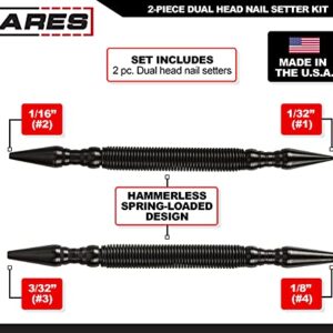 ARES 10013 – 2-Piece Dual Head Nail Setter Kit – Features 1/32-Inch (#1), 1/16-Inch (#2), 3/32-Inch (#3), and 1/8-Inch (#4) Dual Head Designs – CNC-Precision Machined – 5000 PSI Striking Force