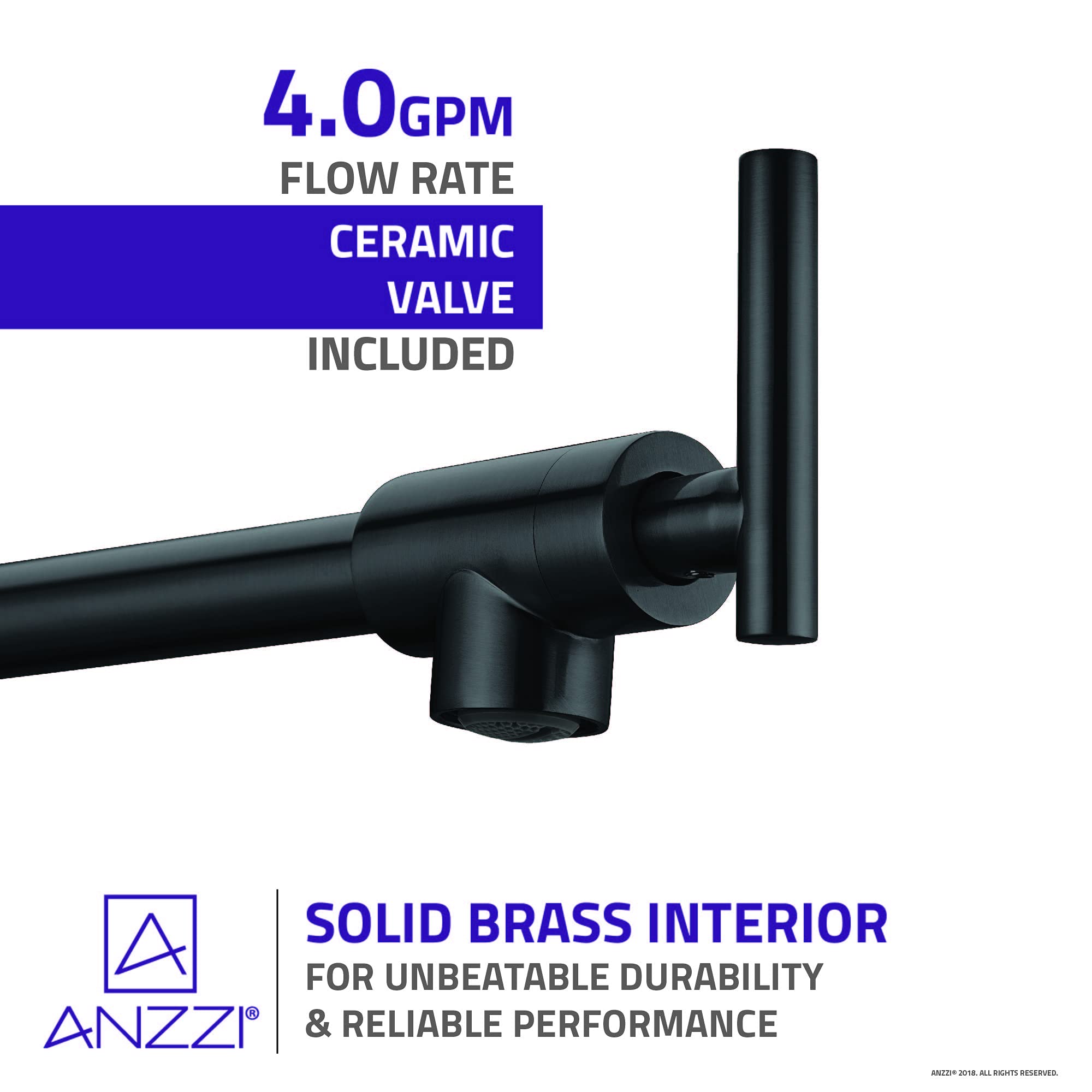 Braccia Series 24" Wall Mounted Pot Filler in Gunmetal Black | 24” Reach Spout Solid Brass Two Handle Dual Shut-Off Valve Double Joint Swing Arm Wall Mount Kitchen Folding Faucet | KF-AZ258GM