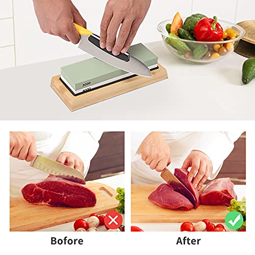 Sharpening Stone Whetstone Set 4 Side Grit 400/1000 3000/8000, Premium Whetstone Knife Sharpener, Knife Sharpening Stone Kit with Bamboo Base, Angle Guide, Leather Strop, Flattening Stone