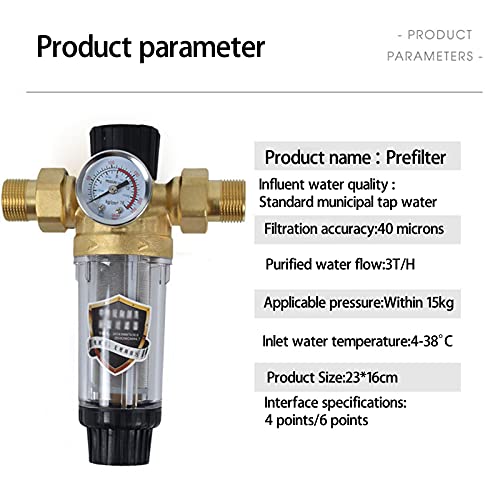 Reusable Spin Down Sediment Water Filter,Copper Pre - Filter with Meter Whole House Front Water Purifier Household - Backwash, Tap Water Stainless Steel Mesh 40 Micron Fine Filter