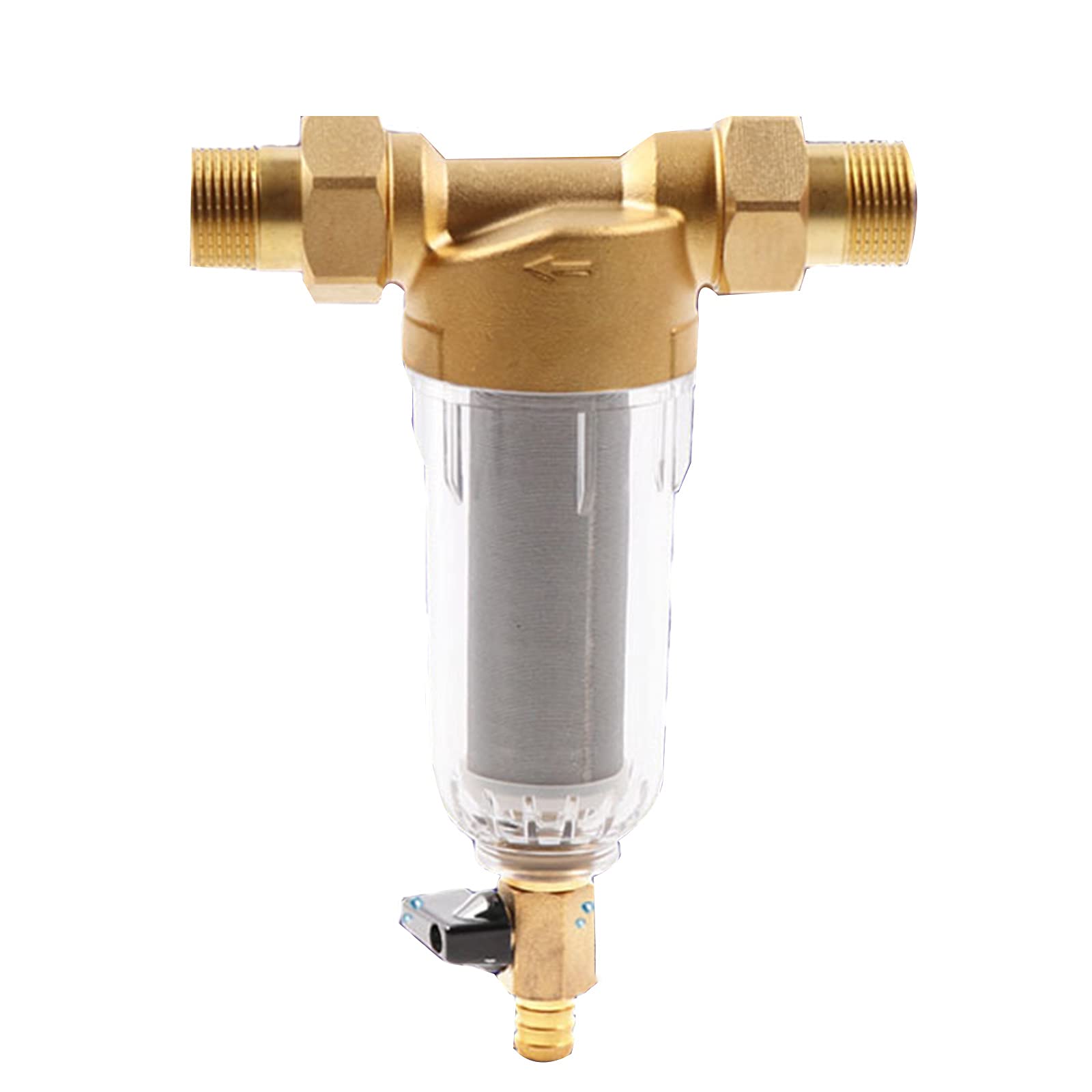 Reusable Spin Down Sediment Water Filter,Copper Pre - Filter with Meter Whole House Front Water Purifier Household - Backwash, Tap Water Stainless Steel Mesh 40 Micron Fine Filter