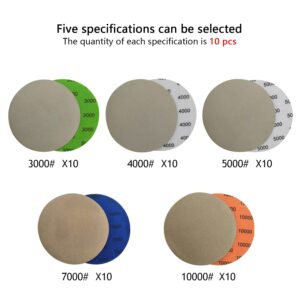 Sanding Disc Sandpaper, 5 Inch Hook & Loop Sandpaper, 3000 4000 5000 7000 10000 Grit Sandpaper,Round Silicon Carbide High Grit Wet Dry Sand Paper for Orbital Sander Auto, Wood or Metal Polishing