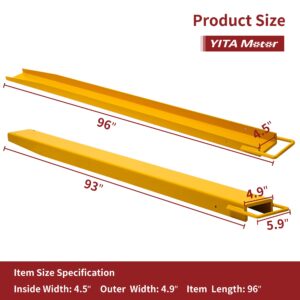 YITAMOTOR Pallet Fork Extension 96 Inch Length 4.5 Inch Width, Heavy Duty Steel Pallet Extensions for Forklift Truck, Yellow