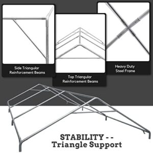 PEAKTOP OUTDOOR 10x20 ft Upgraded Heavy Duty Carport Car Canopy with Removable Sidewalls & Zipper Doors, Portable Garage Tent Boat Shelter with Reinforced Triangular Beams, Gray