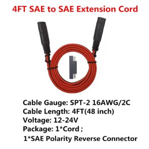 AEISVIK SAE to SAE Connector Extension Cable - 4ft 12V-24V Battery Charging Cord with Dust Cap 2 Pin Quick Connect Disconnect Plug DC Connection for Camp Trailer Solar Panels