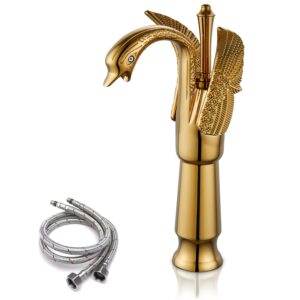 cinwiny swan faucet bathroom sink faucet polished gold swan shaped single handle one hole tall lavatory basin tap mixer deck mount bird faucet