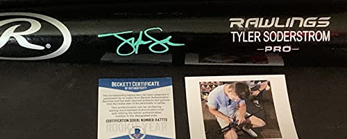 Tyler Soderstrom Oakland A's Autographed Signed Black Baseball Bat BECKETT ROOKIE COA