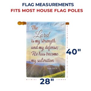 America Forever Bible Verse House Flag - 28 x 40 inch -Exodus 15:2 The Lord is My Salvation - Christian Quotes Religious Outdoor Yard Decorative Inspirational Faith Flag