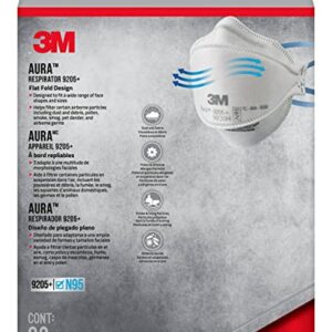 3M Aura Particulate N95 Respirator 9205+, Flat Fold Lightweight Design, Non-Valved, 20 Count (Pack of 1)